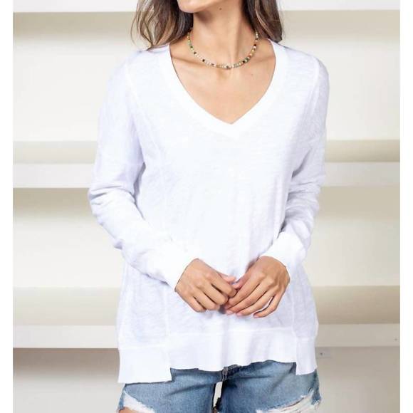 bobi | Tops | New Bobi Princess Seam Long Sleeve V Neck Tee In White ...